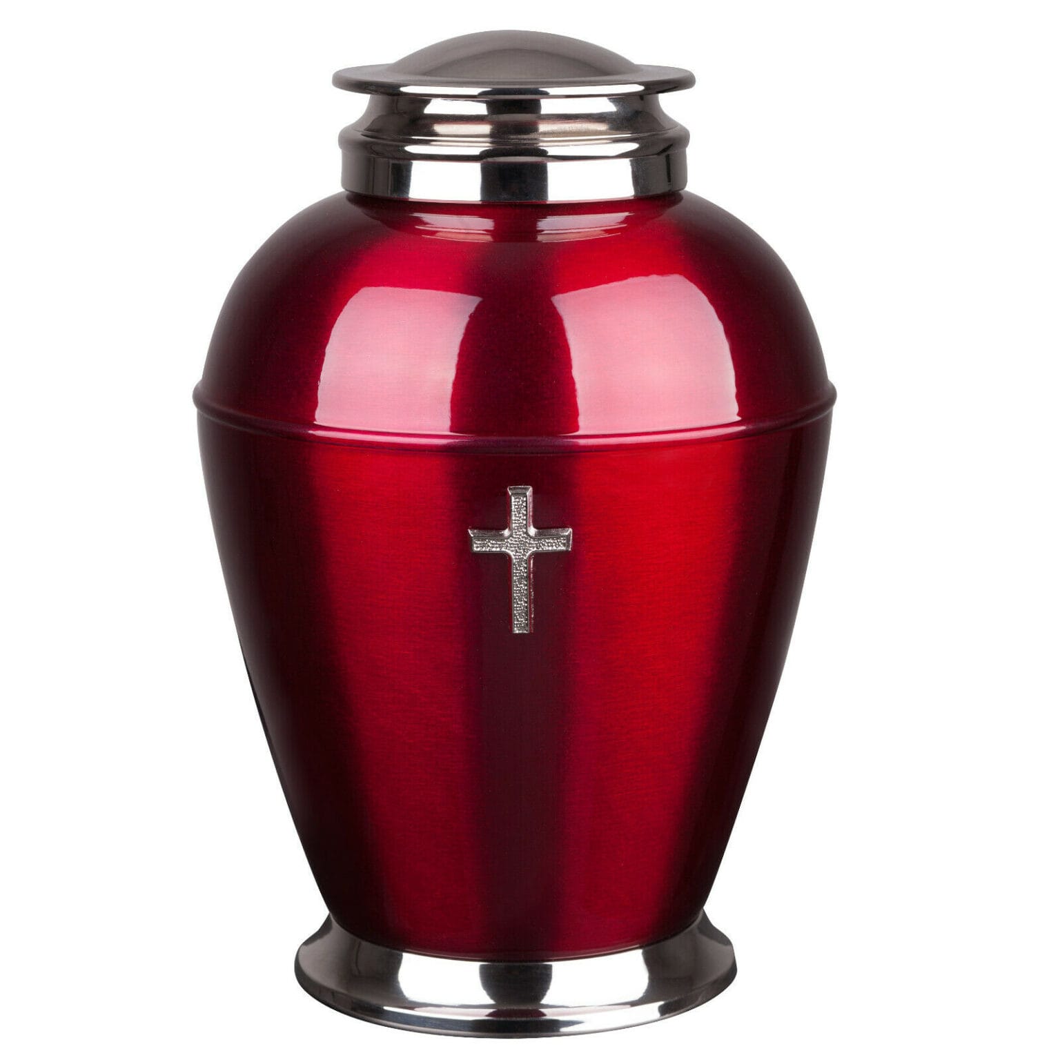 Red metal burial urn